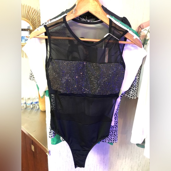 Tops | Transparent Bodysuit With Stones | Poshmark